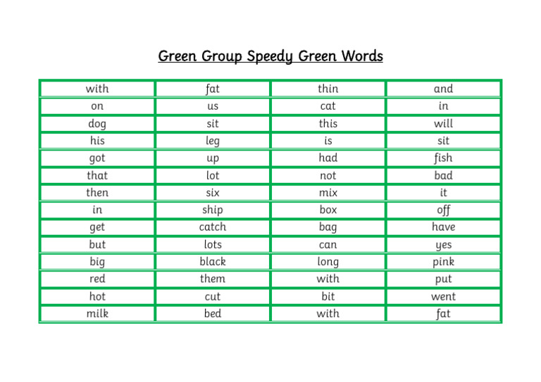 Green Speedy Words | PDF