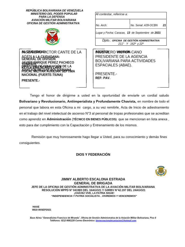 Oficio Acta de Inicio Bonillo y Su Combo | PDF | Venezuela