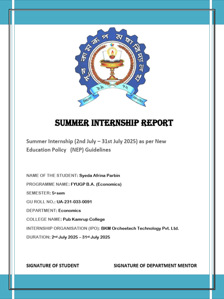 Summer Internship Rep0rt Afrina | PDF | Microsoft Excel | Artificial Intelligence