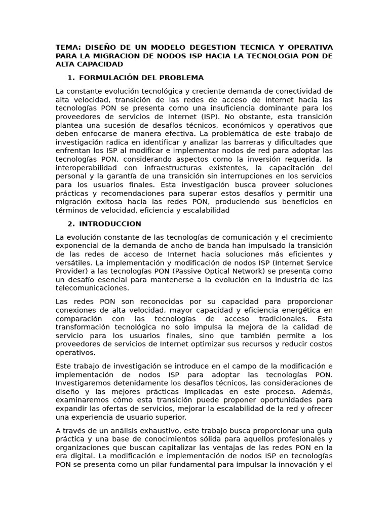 Modificación e Implementación de Nodos ISP A Las Nuevas Tecnologías PON | PDF ...