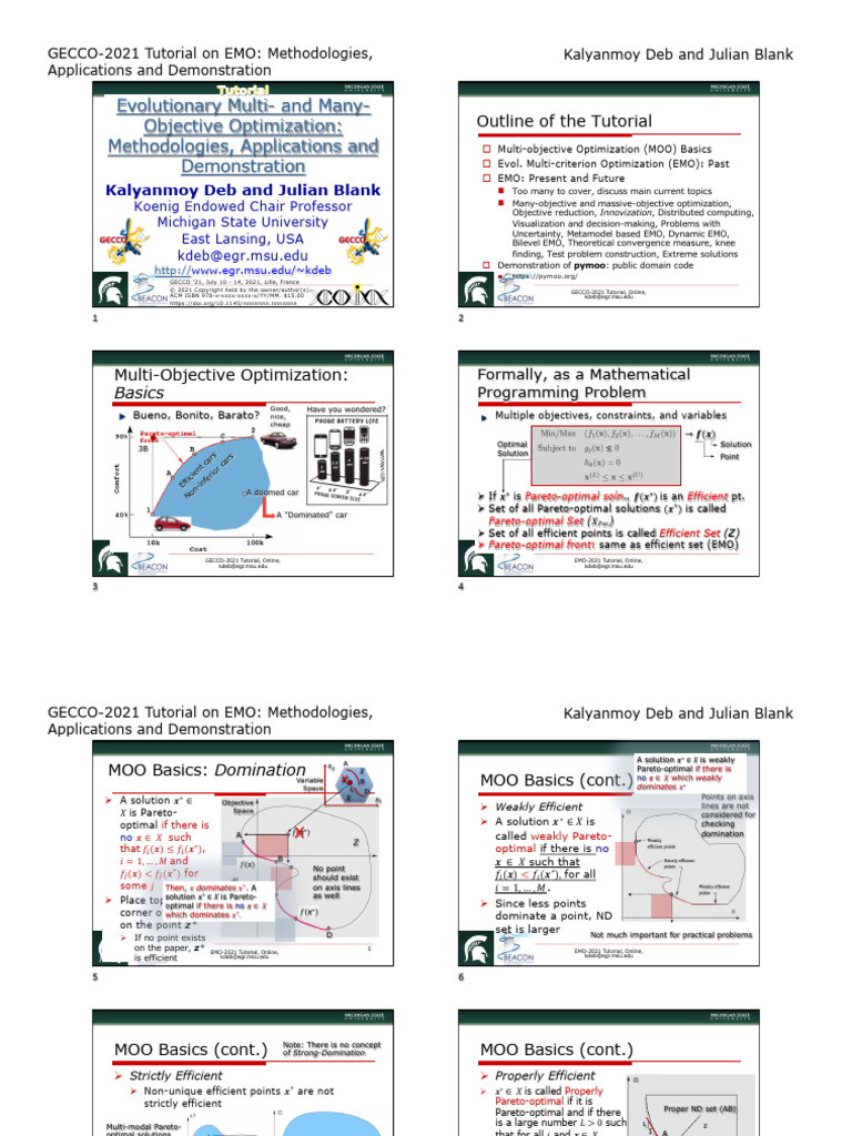 GECCO21 - Tutorial MOO and Pymoo | PDF | Mathematical Optimization | Pareto Efficiency