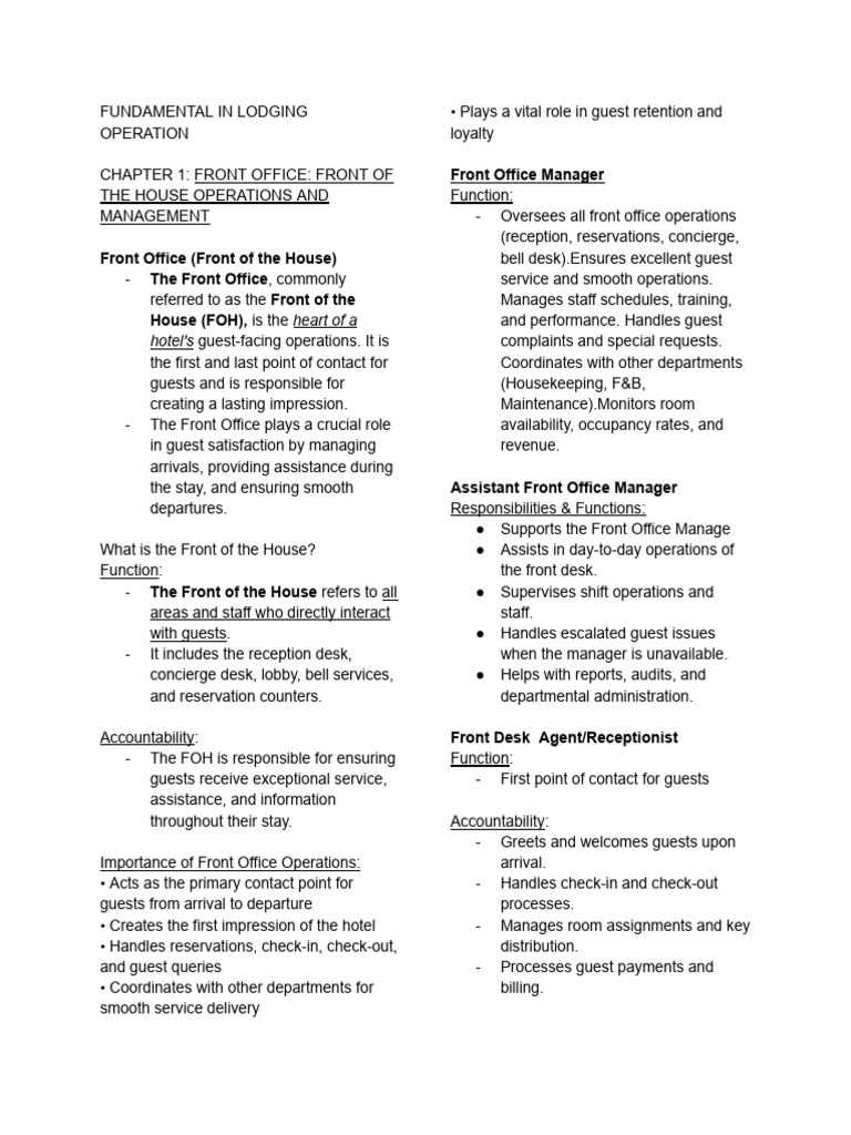 Front Office Operations in Hospitality | PDF | Performance Indicator ...