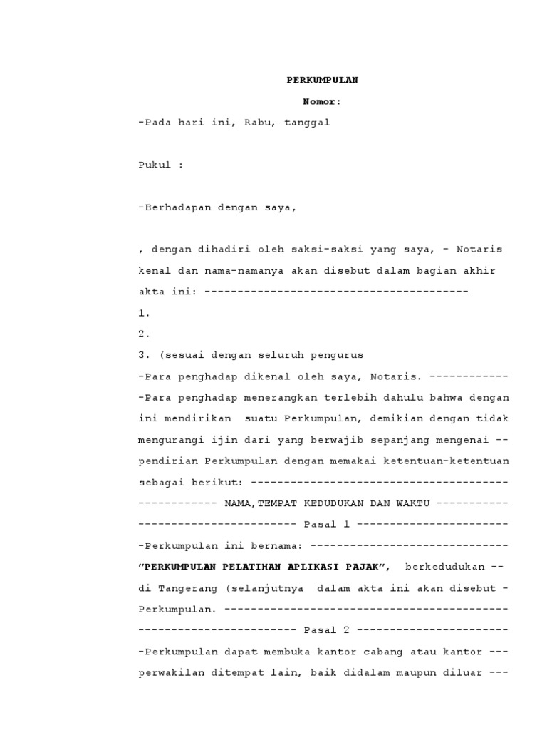 Contoh Akta Perkumpulan | PDF