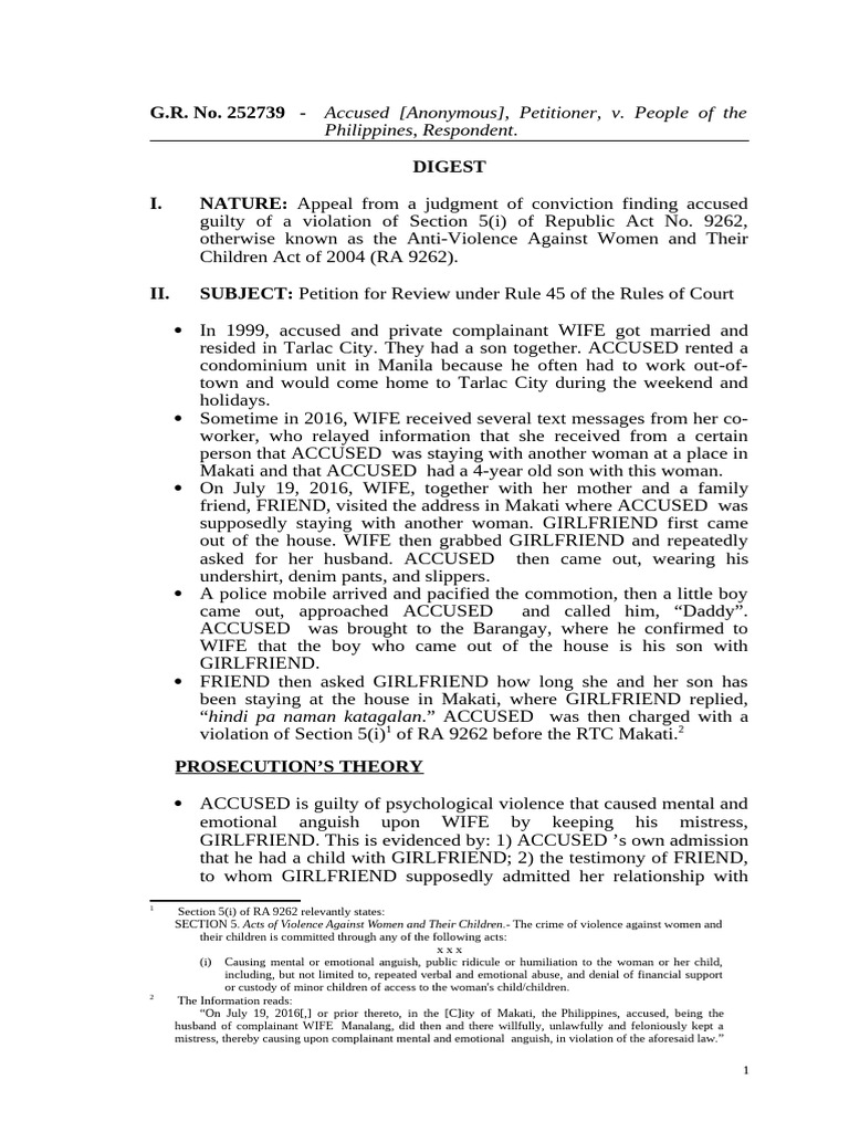 Conviction Under RA 9262: G.R. No. 252739 | PDF | Mens Rea | Intention ...