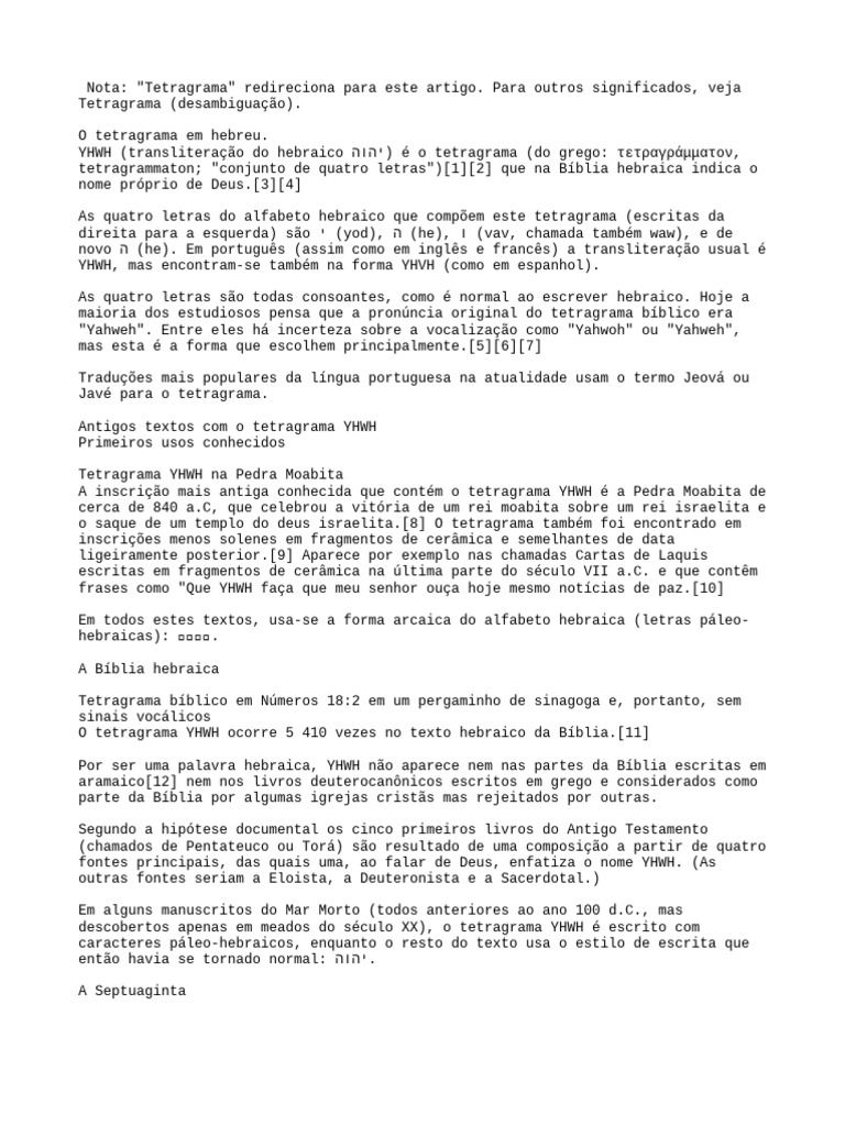 Significado e Uso do Tetragrama YHWH | PDF | YHWH | Bíblia