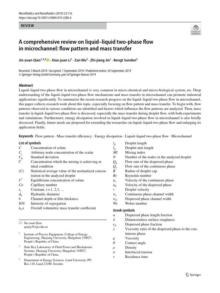 A Comprehensive Review On Liquid-Liquid Two Phase Flow in Microchannel ...