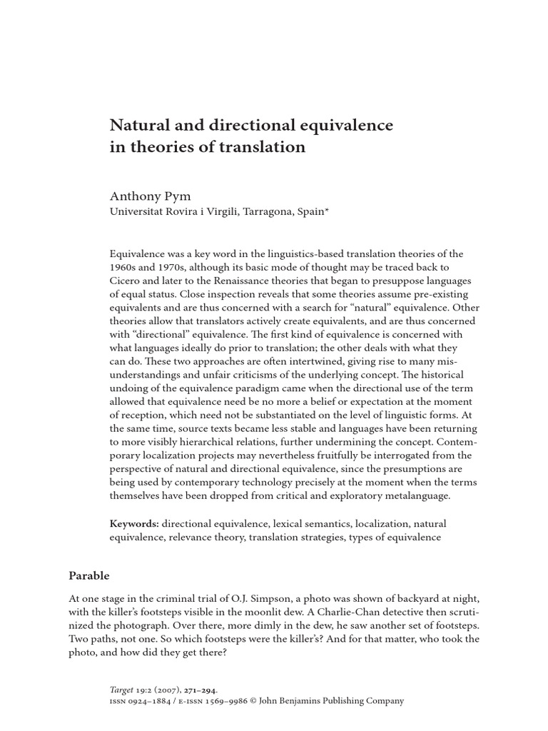 Natural vs. Directional Equivalence in Translation | PDF | Translations ...