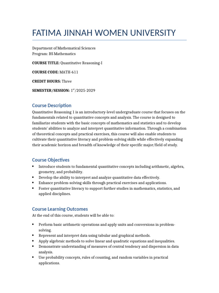 Quantitative Reasoning 1 | PDF | Algebra | Statistics