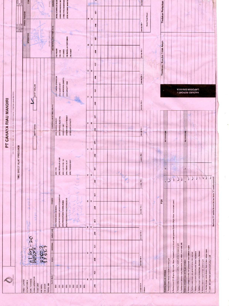 Form p2h & Log Sheet TGL 01-12 Maret 2025. | PDF
