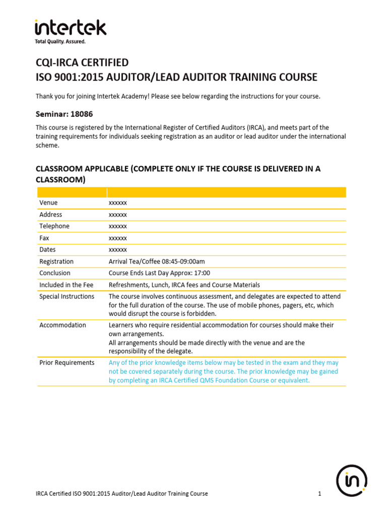 01 Course Instructions ISO 9001-2015 - October 2022 | PDF | Quality ...
