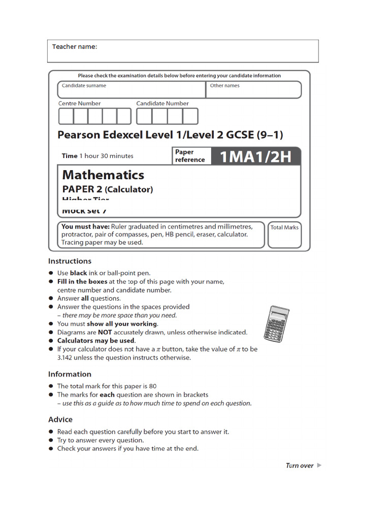 GCSE Maths Paper 2 H Jan Mock 2024 | PDF | Mathematics
