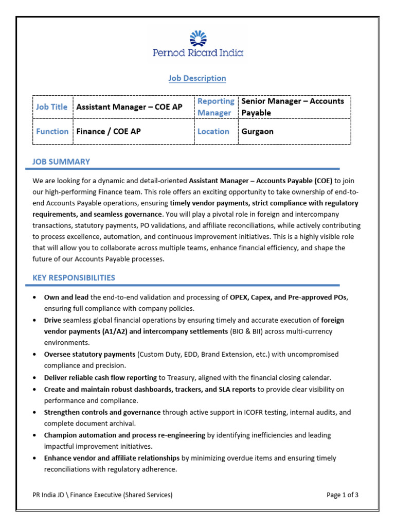 Assistant Manager - Accounts Payable Role | PDF | Accounts Payable ...