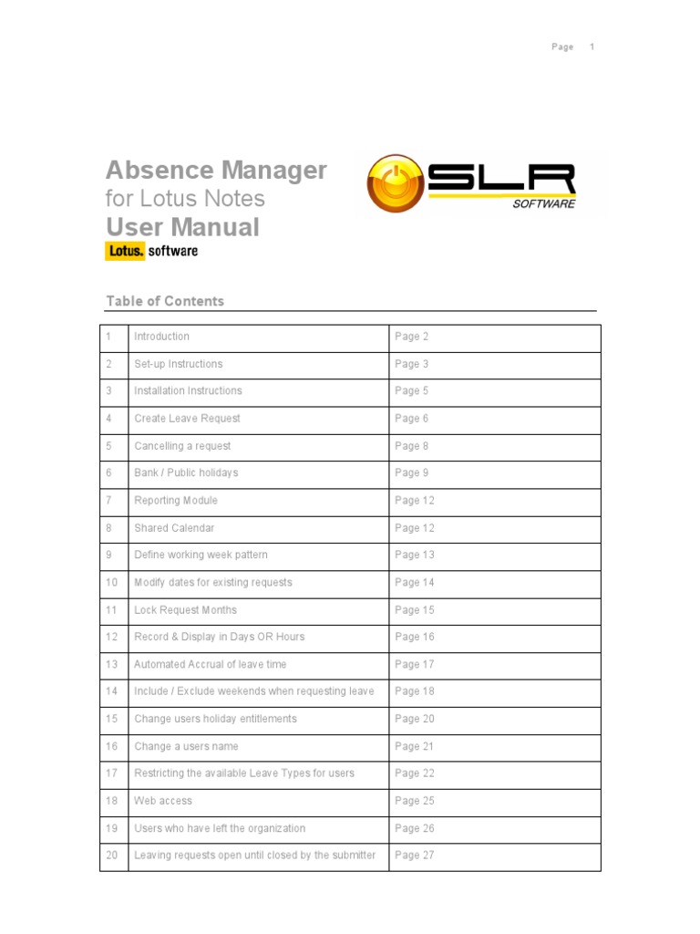 Absence Manager User Manual | PDF | Ibm Notes | Hypertext Transfer Protocol