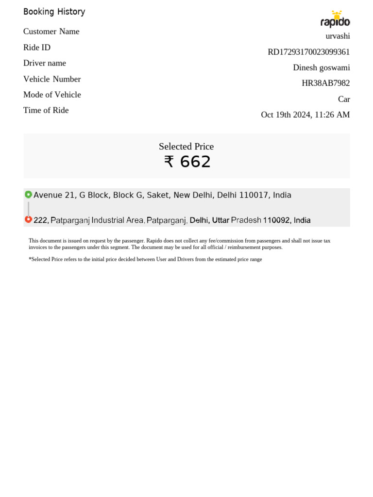 Ride Booking History for Reimbursement | PDF