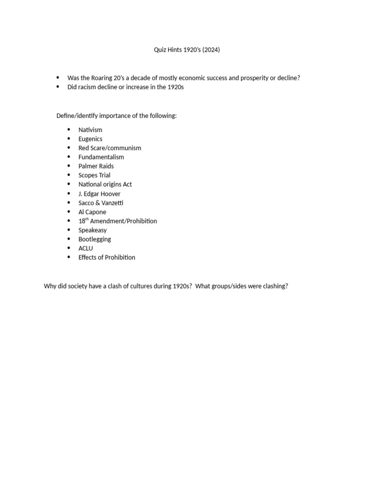 Quiz Hints 1920s | PDF