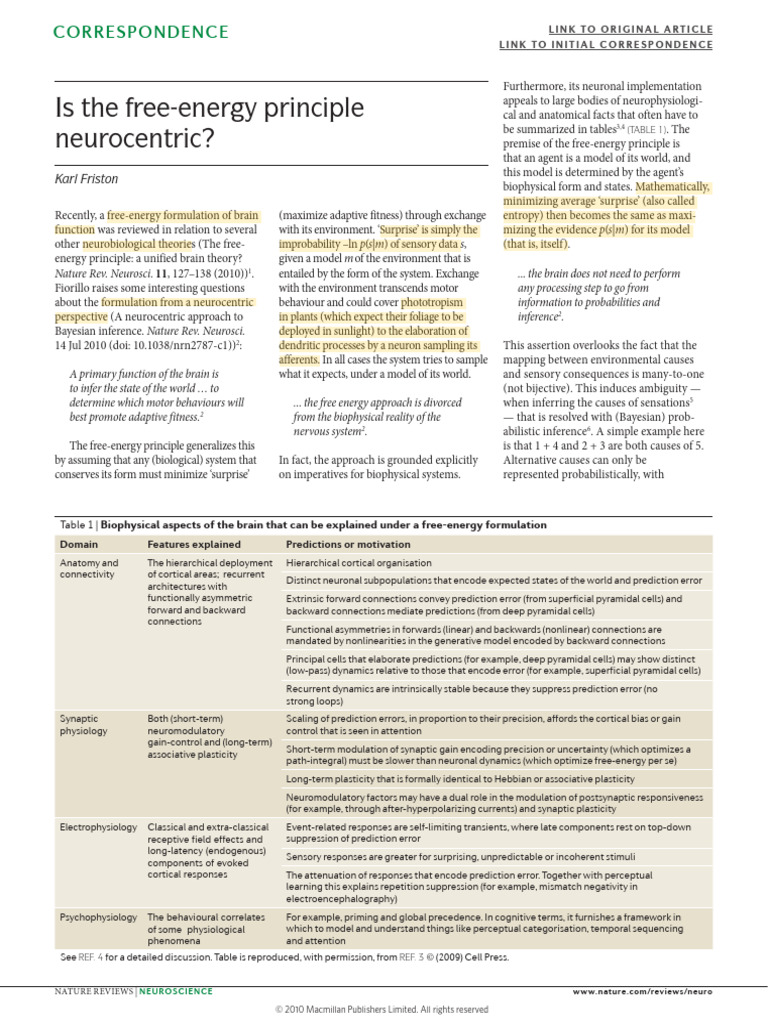 Free-Energy Principle in Neuroscience | PDF | Neuroscience | Cognitive ...
