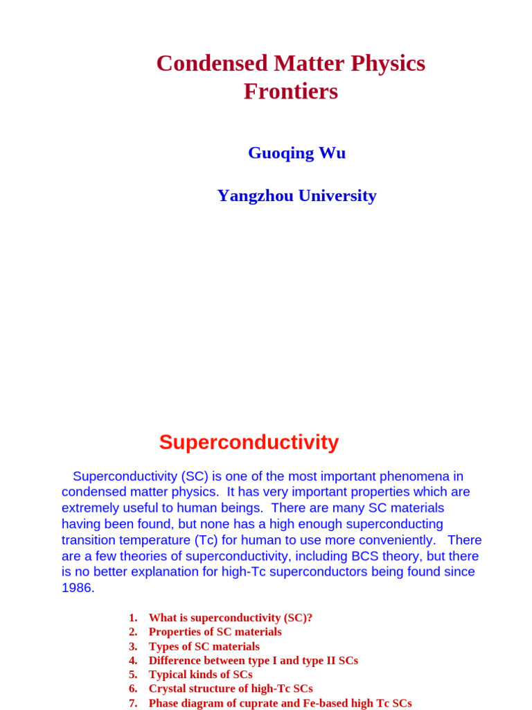 Lesson 11 Superconductivity Guoqing Wu | PDF | Superconductivity | High Temperature ...