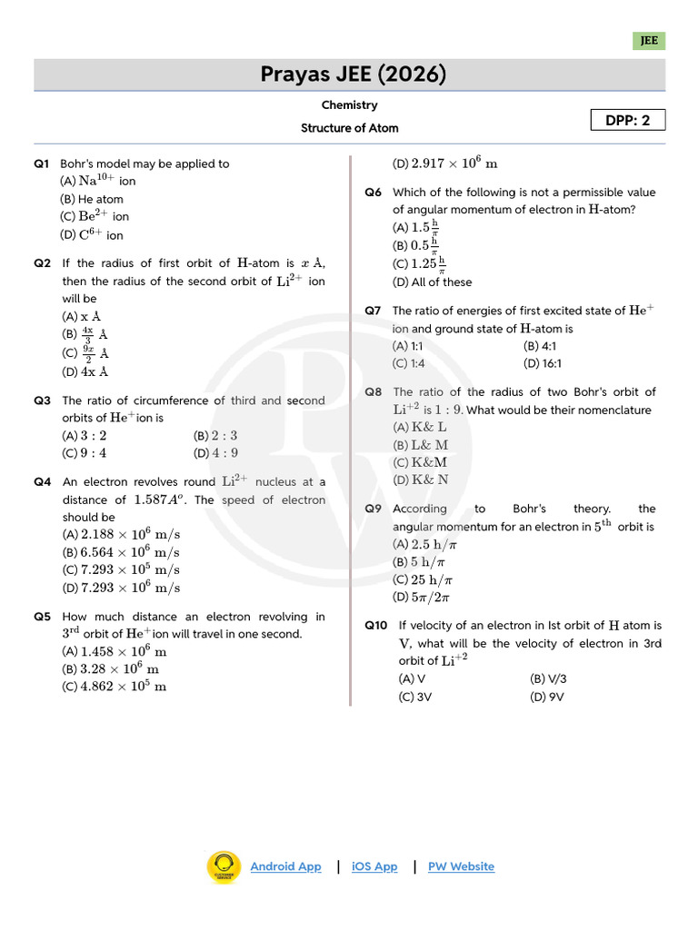 Structure of Atom DPP 02 (Of Lec 04) PDF | PDF | Electron | Atoms