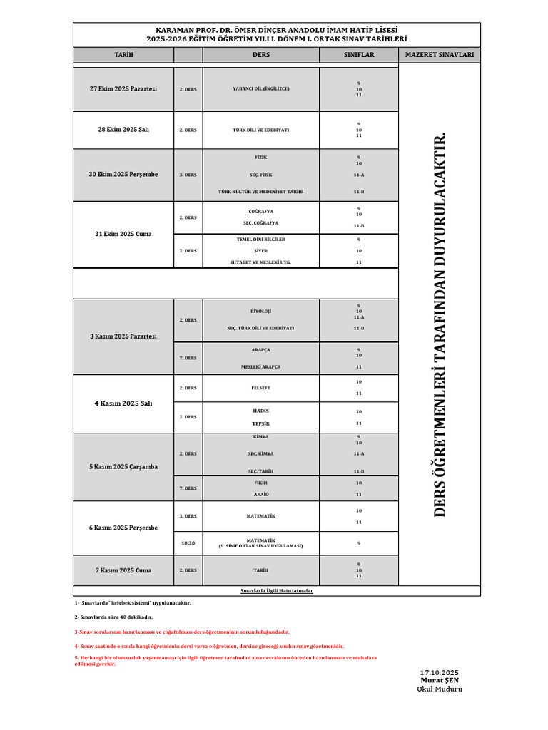 2025-2026 I. Dönem I. Ortak Sınav LİSE | PDF