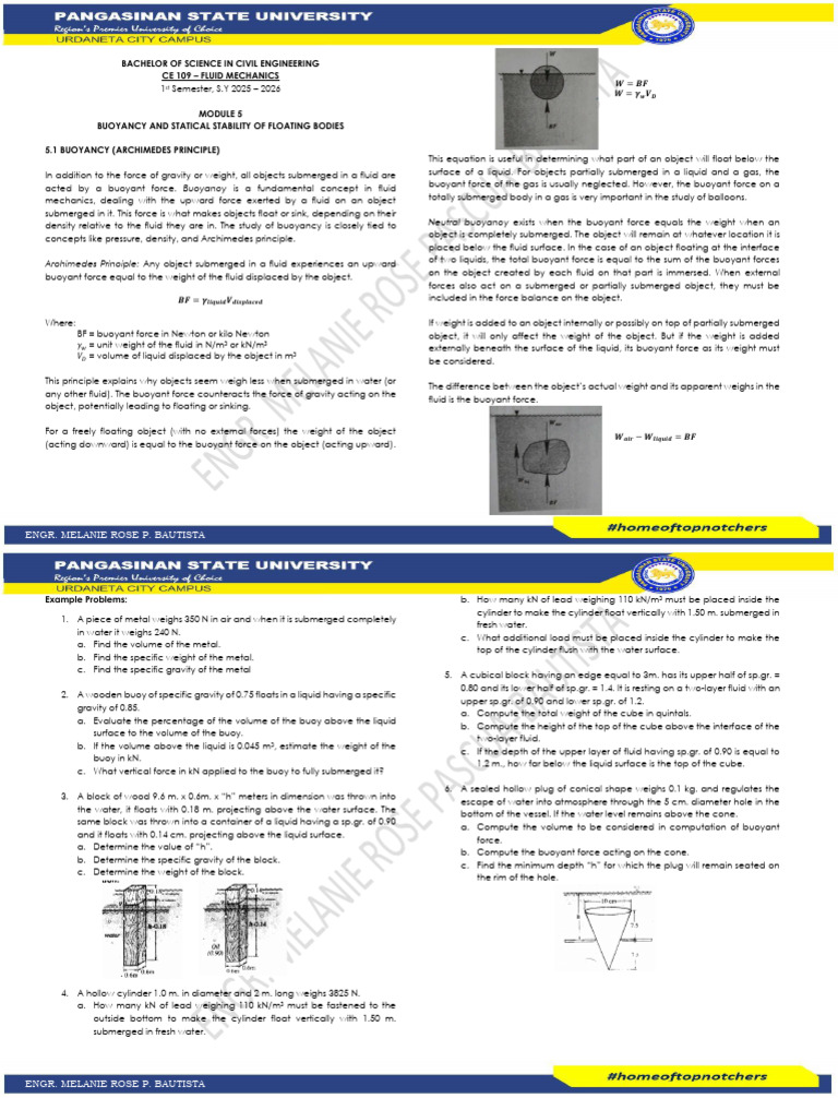 Module 5initial - Buoyancy and Stability of Floating Bodies | PDF | Buoyancy | Force