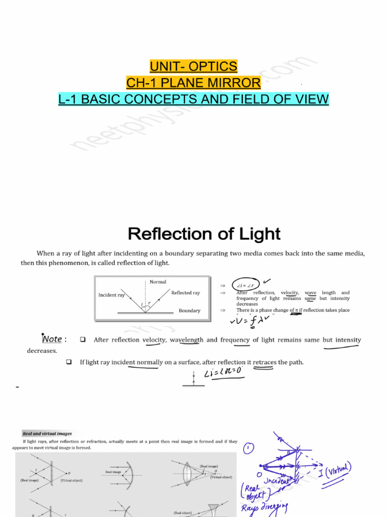 040 L 1 Basic Concepts and Field of View Ray Optics Note None | PDF