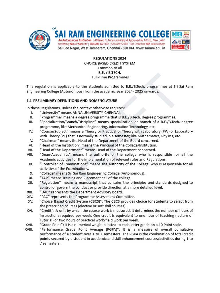 Regulation 2024 Single Page Final | PDF | University And College ...