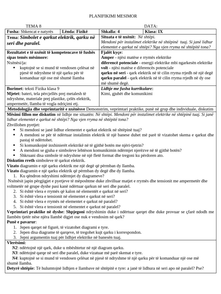 Tema 8. Simbolet e Qarkut Elektrik - Qarku Ne Seri Dhe Ne Paralel ...