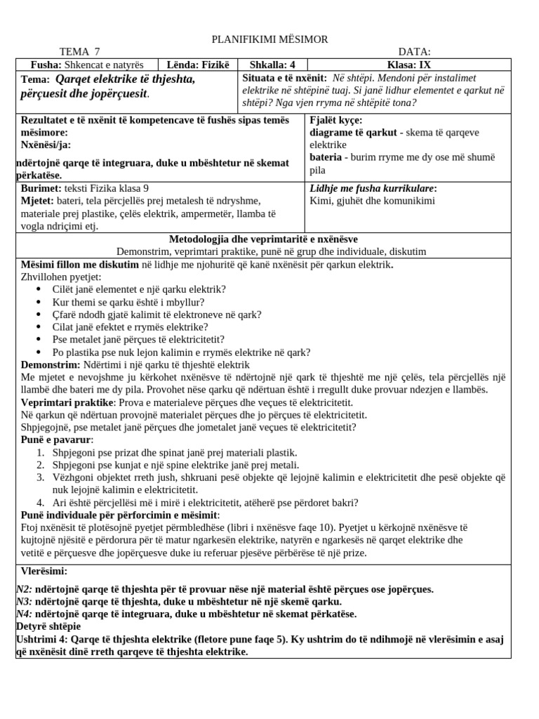 Tema 7. Qarqet e Thjeshta Elektrike, Percuesit Dhe Jopercuesit Fizika ...
