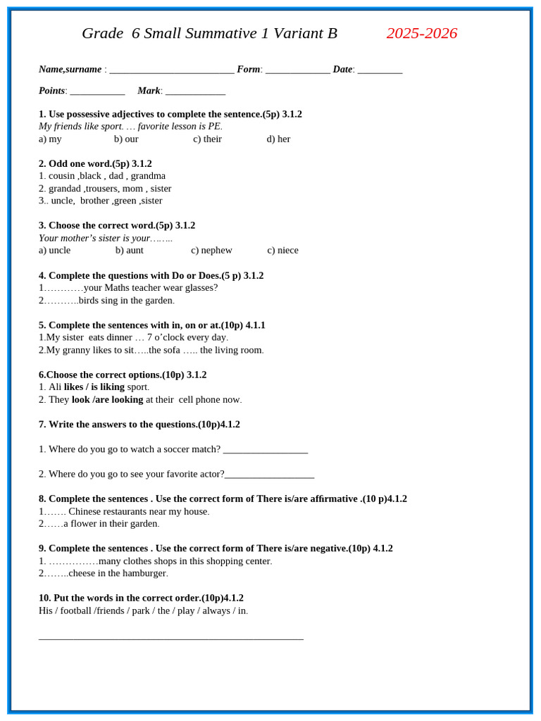 Grade 6 Small Summative 1 Variant B | PDF | Chess Openings | Chess