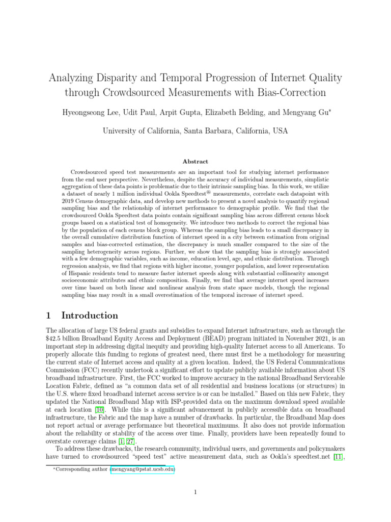 Analyzing Disparity and Temporal Progression of Internet Quality | PDF ...
