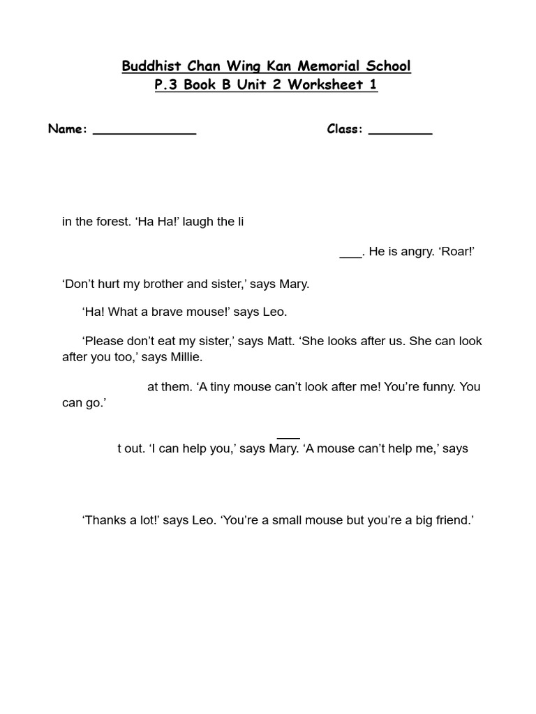 P.3 Book B Unit 2 Worksheet 1 | PDF