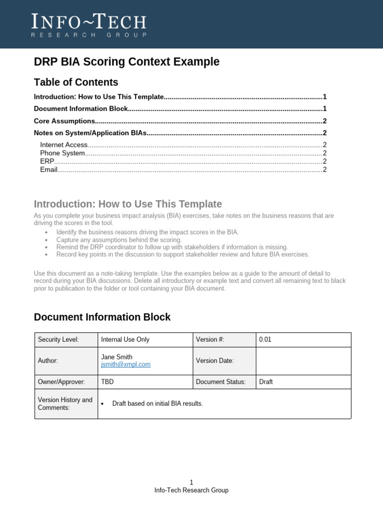 It DRP BIA Scoring Context Example | PDF | Internet | Computing