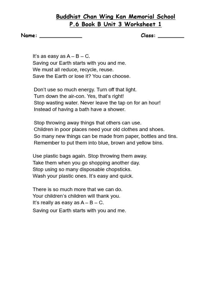 P.6 Book B Unit 3 Worksheet 1 (Answers) | PDF