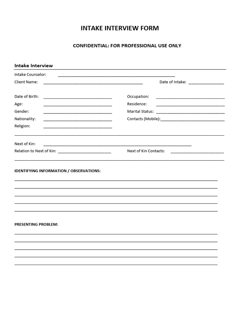 Intake Interview Forms SAMPLE | PDF
