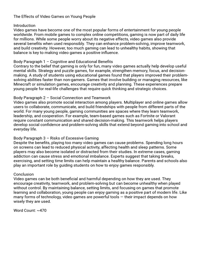 Essay 5 Video Game Affection | PDF | Video Games | Creativity