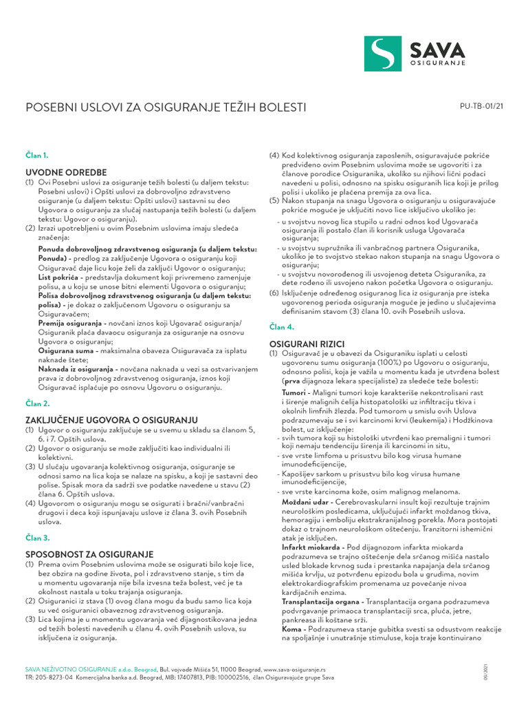 Posebni Uslovi TB - Final | PDF