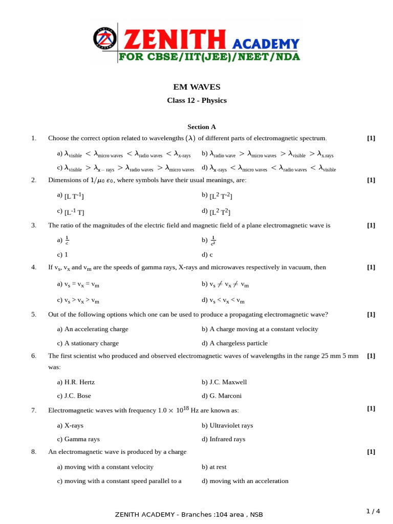 Class 12 Physics: Electromagnetic Waves | PDF | Waves | Electromagnetic ...