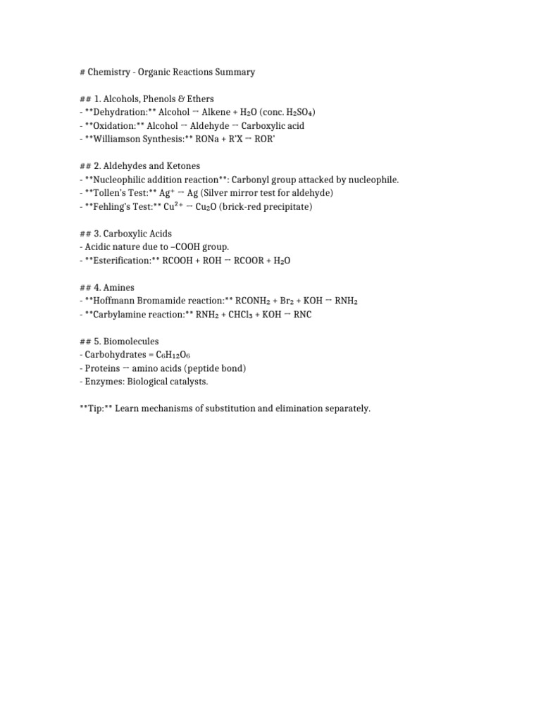 Organic Chemistry Reactions Overview | PDF
