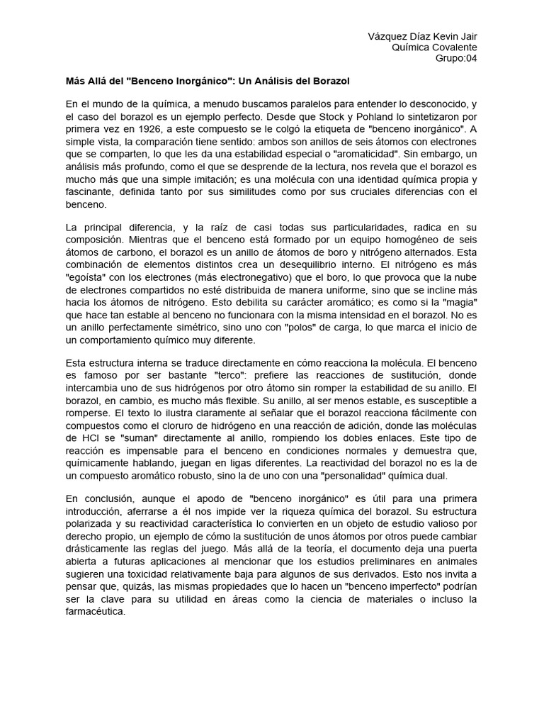 Borazol: Más Allá del Benceno Inorgánico | PDF | Benceno | Aromaterapia
