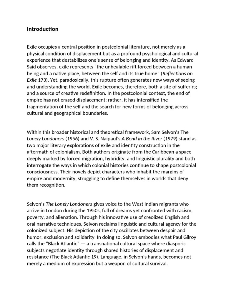 Exile and Identity in Postcolonial Literature | PDF | Postcolonialism ...