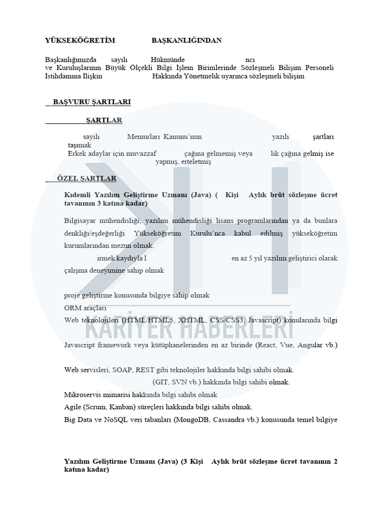Yükseköğretim Kurulu YÖK Başkanlığı 2025 Yılı Personel Alım İlanı | PDF