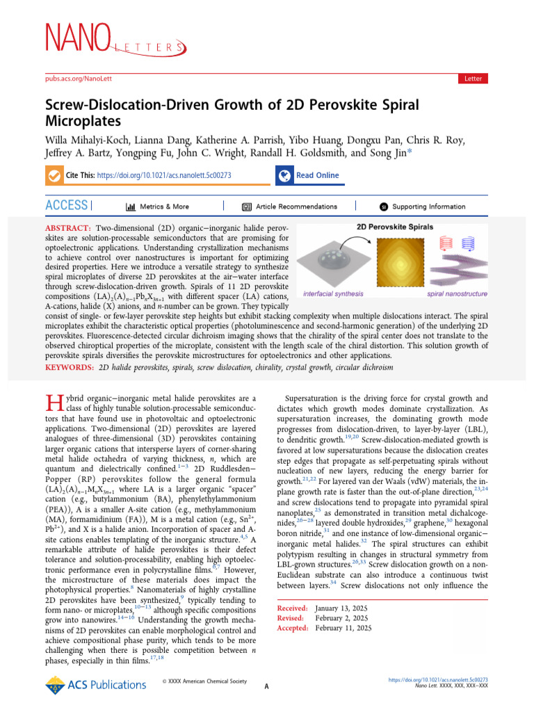 Mihalyi Koch Et Al 2025 Screw Dislocation Driven Growth of 2d ...