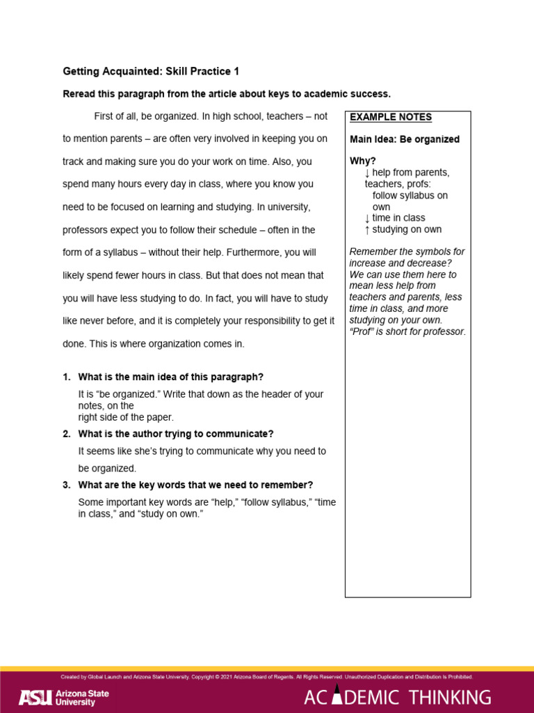 AcadThinking - U2 - Getting Acquainted - Skill Practice 1 | PDF | Libraries | Learning