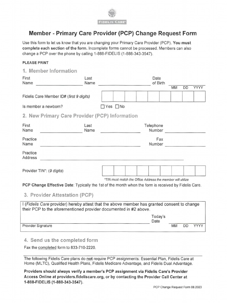 Fidelis PCP Change Request Form | PDF