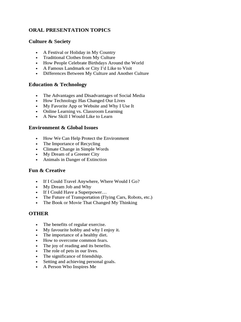 Oral Presentation Topics | PDF
