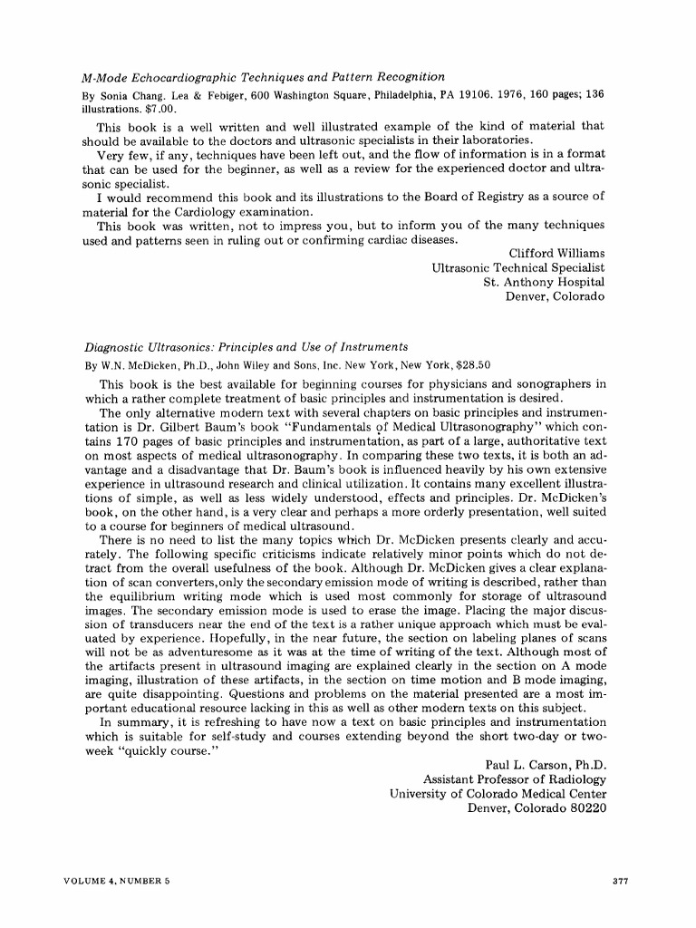 M-Mode Echocardiographic Techniques and Pattern Recognition | PDF ...