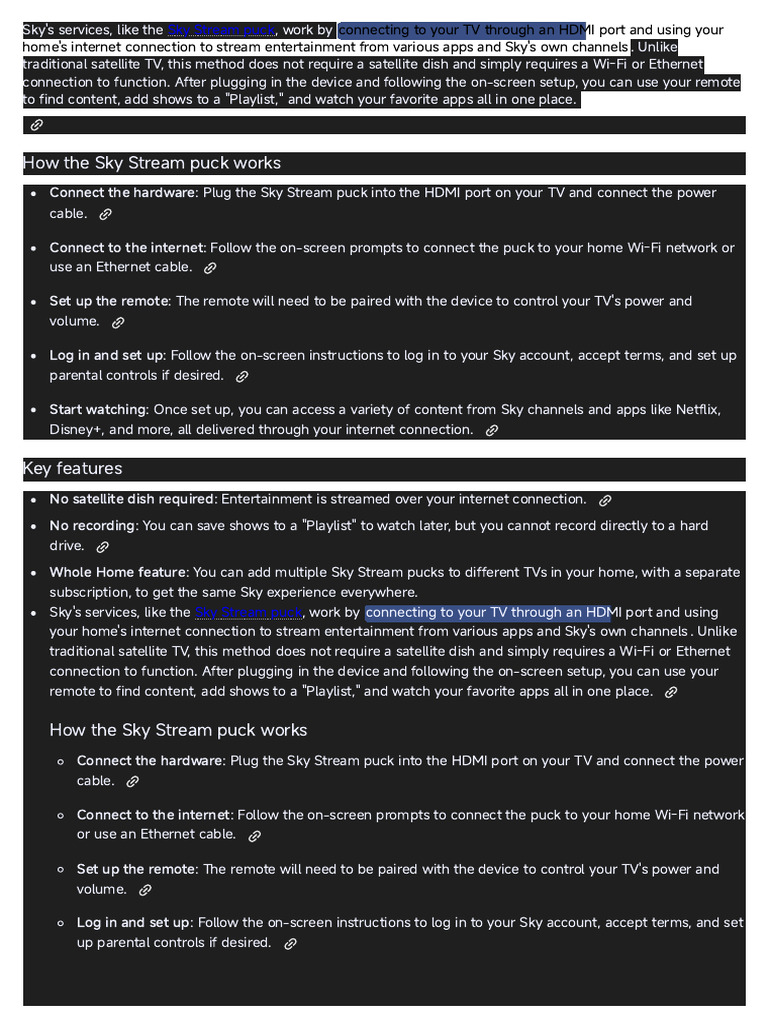 Sky Stream Puck: Setup & Features Guide | PDF | Internet Access | Hdmi