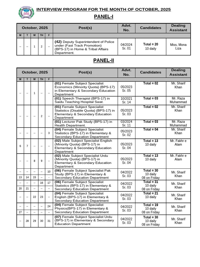 October 2025 Interview Programme Web I | PDF