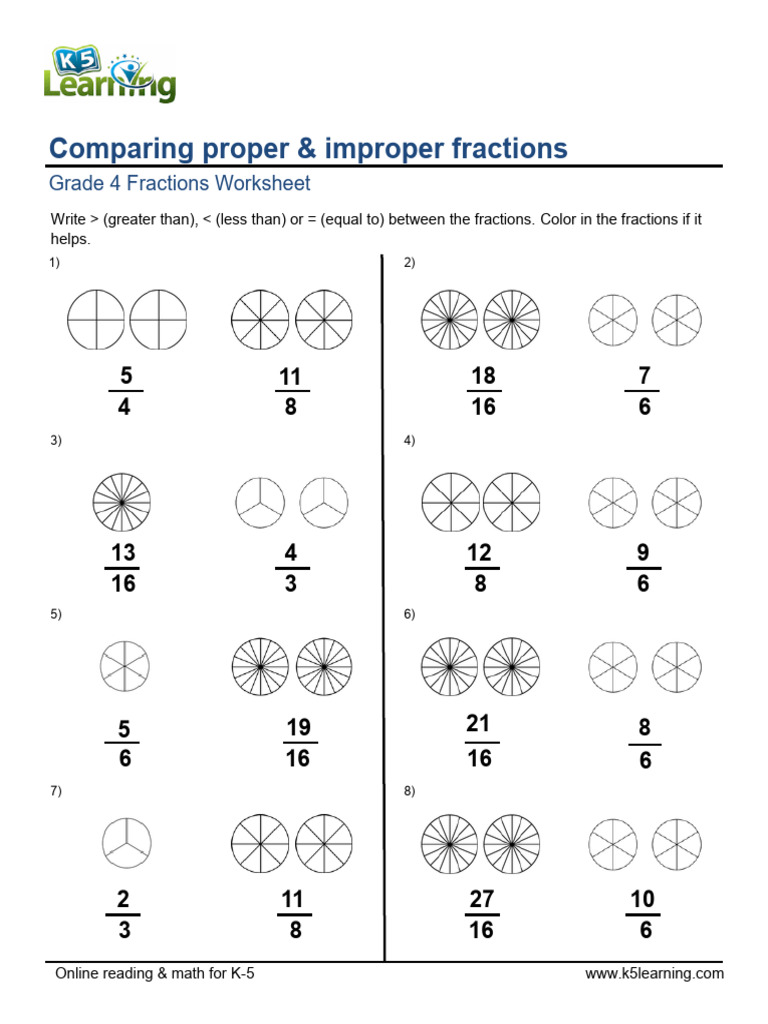 Grade 4 Comparing Proper and Improper Fractions d | PDF