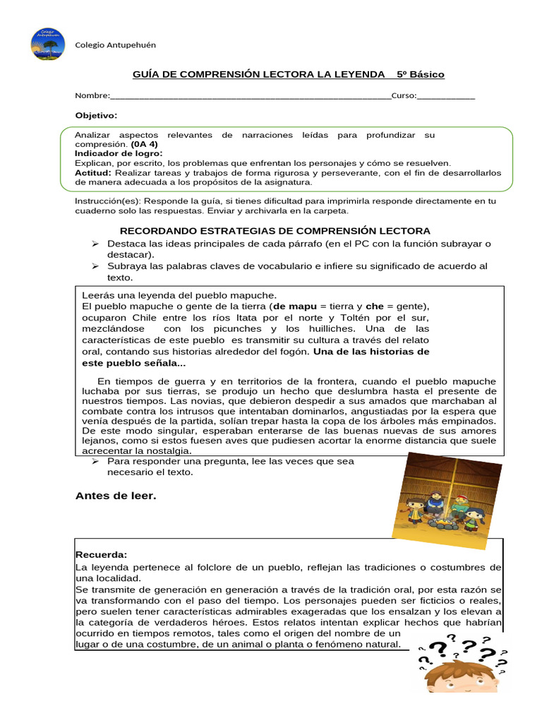 5°-Básico-Lenguaje-Guía-de-la-leyenda para Viernes 26 - 09 | PDF